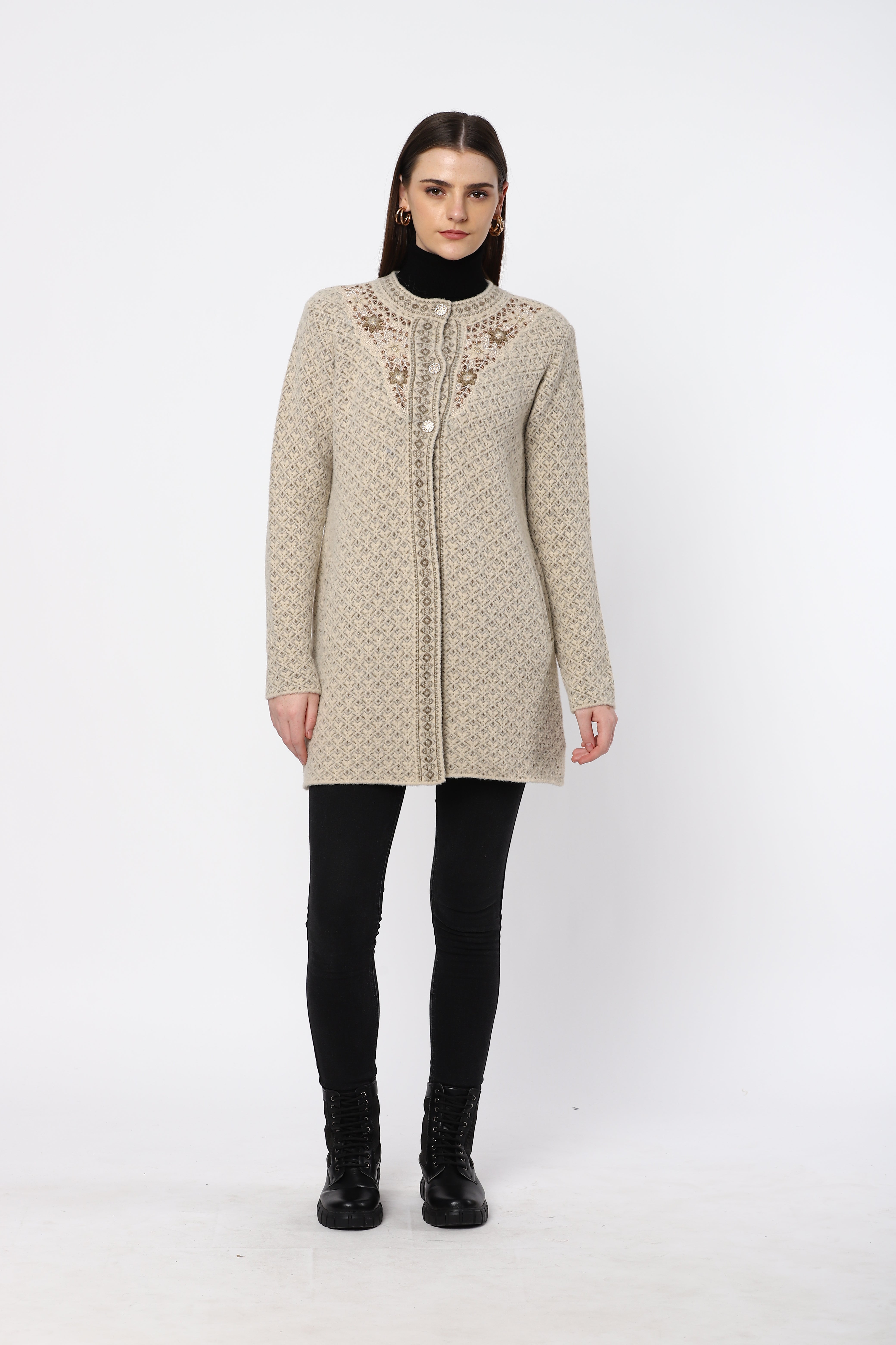 Women Woolen Front Neck Embroidery Coat – Stylish Winter Wear ...